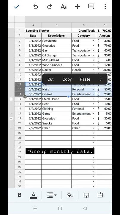 Tutorial: Group/Ungroup Cells Google Sheets Android #shorts #googlesheets #tutorial - YouTube