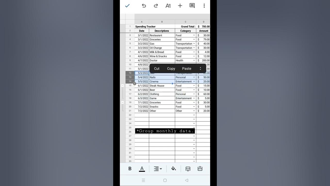 Tutorial: Group/Ungroup Cells Google Sheets Android #shorts #googlesheets #tutorial - YouTube