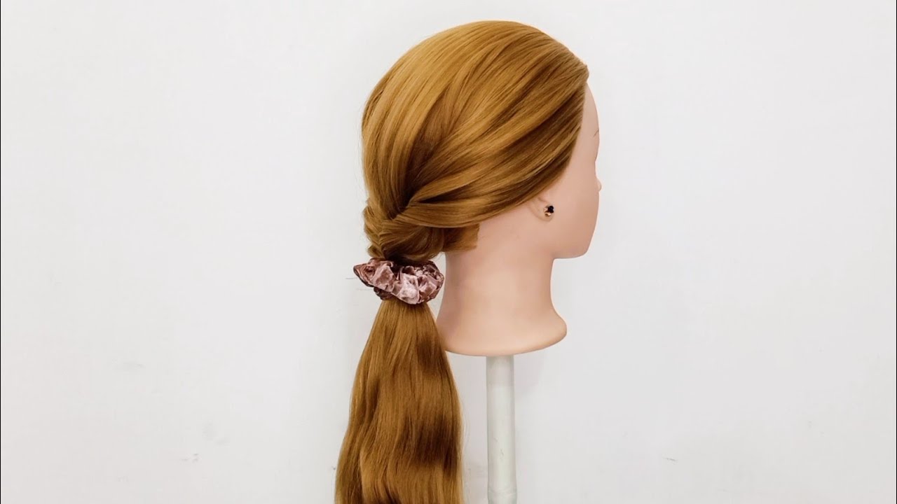 LOW PONYTAIL HAIRSTYLE WITH SCRUNCHIE || DAILY HAIRSTYLES FOR GIRLS ...