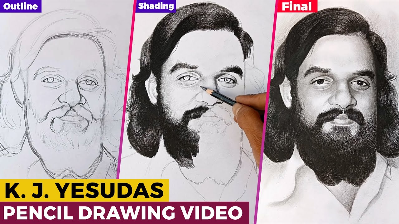 K. J. Yesudas Pencil Drawing Video | Indian Playback Singer | How To ...