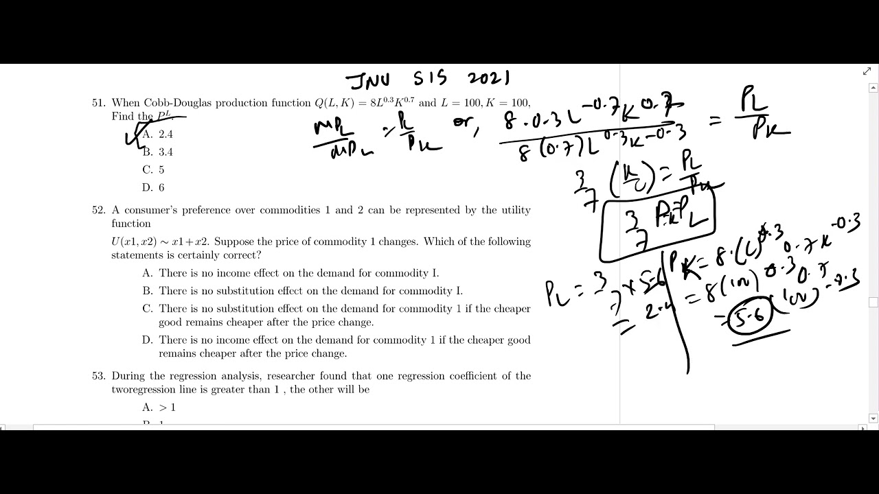 JNU SIS 2021 | MA Economics Entrance Solution | Q51to56 Solved | ISI ...