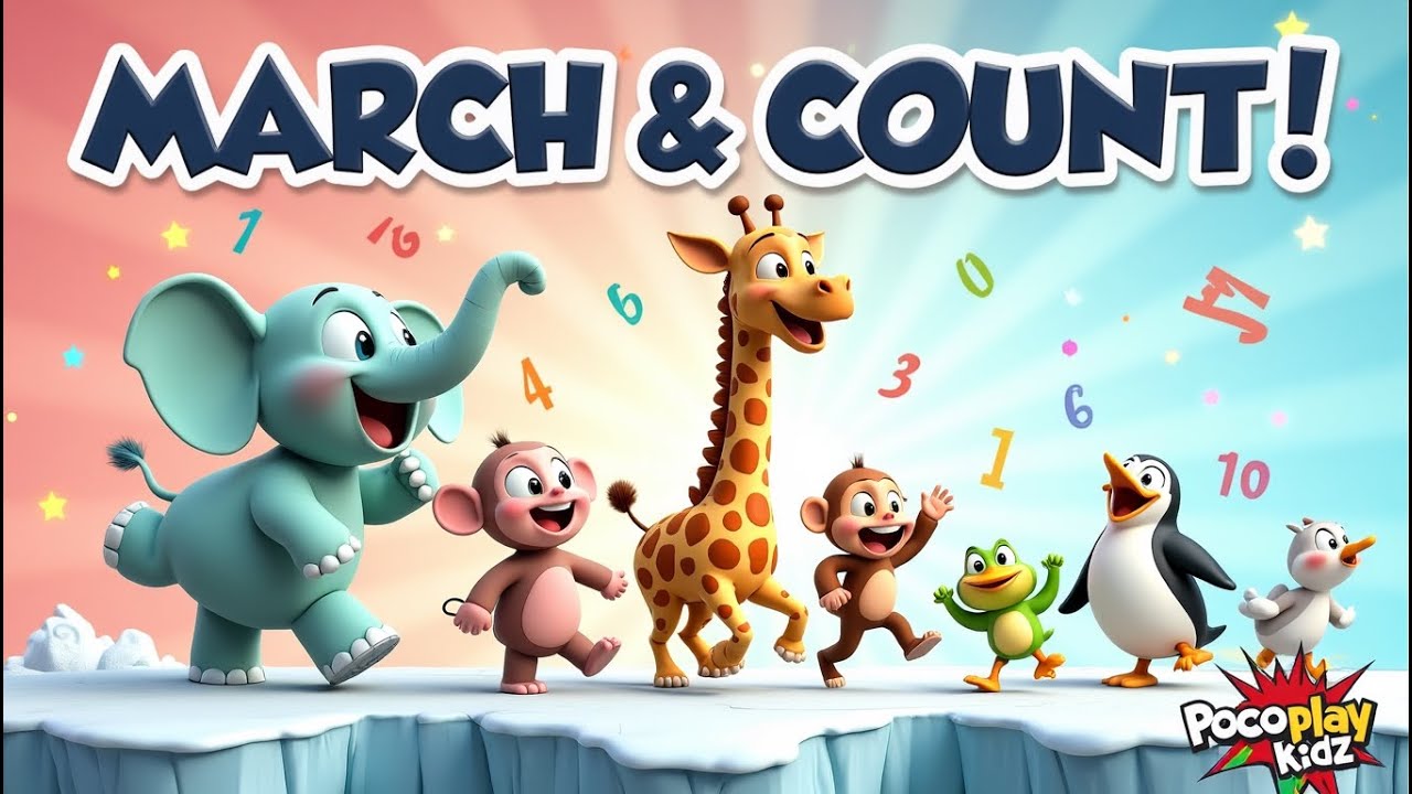 March & Count with Animals! 🦒 123 Number Song for Toddlers | Stomp, Hop ...