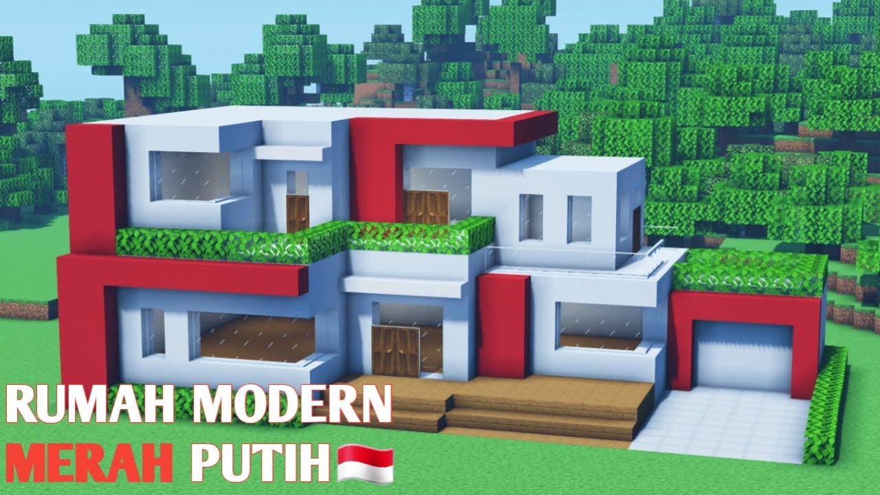 Minecraft - Tutorial Membuat Rumah Modern Merah Putih Simple! #51 - YouTube