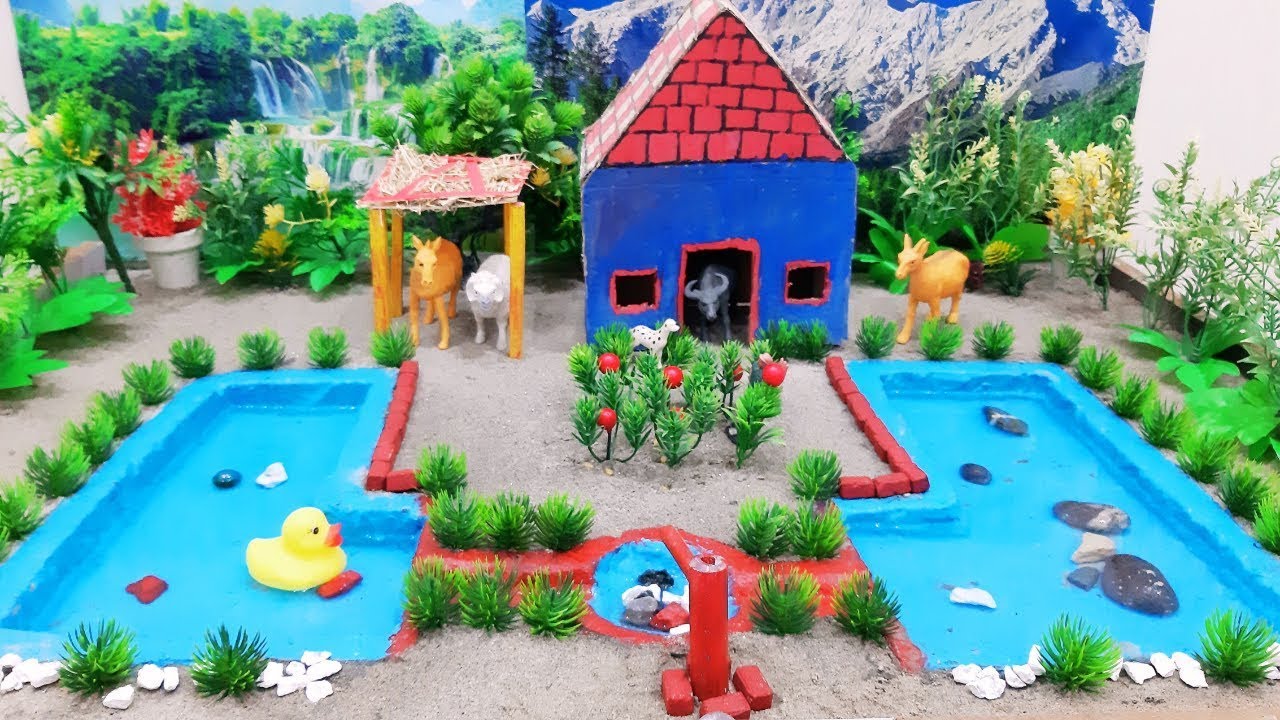 DIY Farm | Mini Diorama With Miniature Lake | Cow Shed | Water Pump ...
