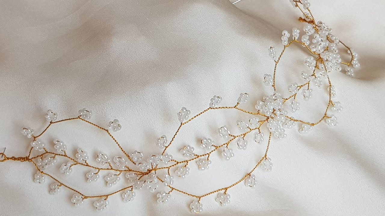 Kum Boncuklu Gelin Tacı Yapımı Diy Beaded Bridal Hairvine Youtube