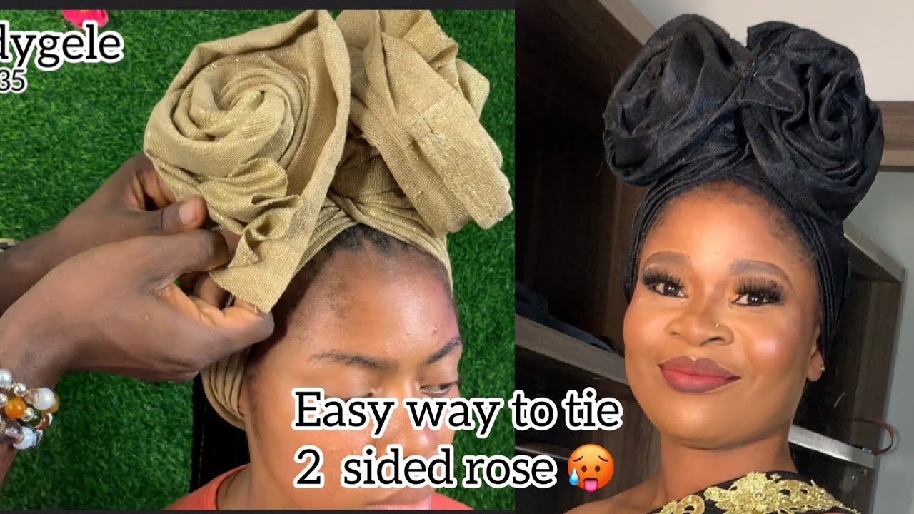 Easy way to tie 2 sided rose gele with asoke🥵 - YouTube