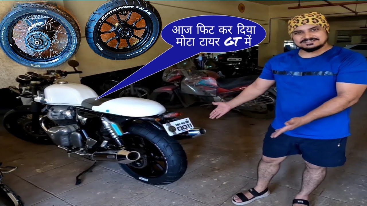 Finally Installed Big Fat tyre and Rim in Continental Gt 650 - YouTube