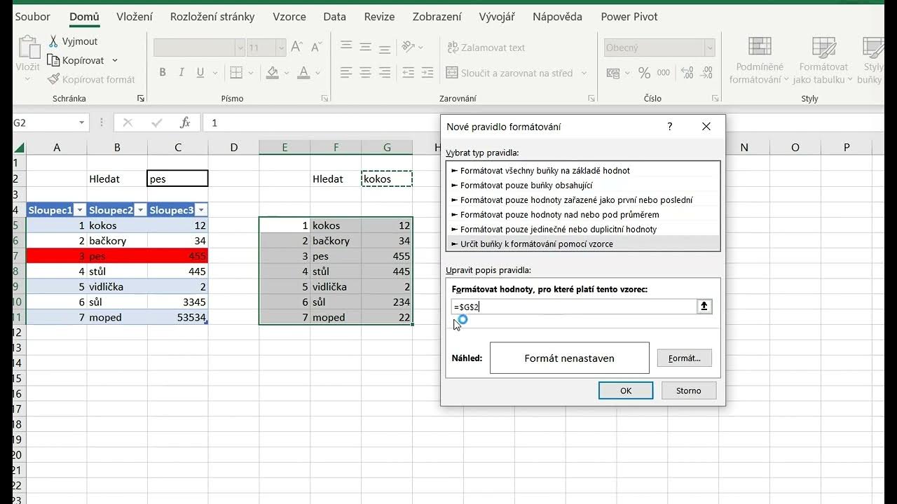 012 - EXCEL - ověření dat a podmíněné formátování hledání podle seznamu s podbarvením výsledků ...