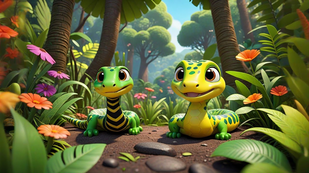 Three Baby Snakes Slither and Slide | Animal Movement Song Kids ...