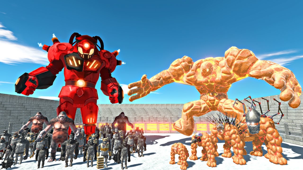 Mutant Primates Army vs Caramel Lava Golem Evolution in Lava Stadium ...