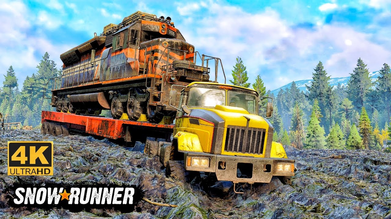 Tayga 6436 Offroad Truck Towing a Train on Mudding Road In SnowRunner ...