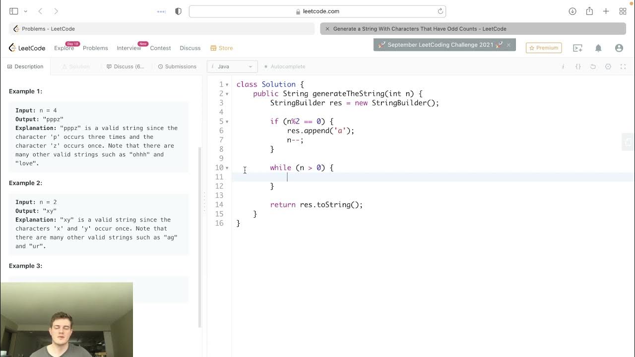 Leetcode Solution - 1374 Generate a String With Characters That Have Odd Counts - YouTube
