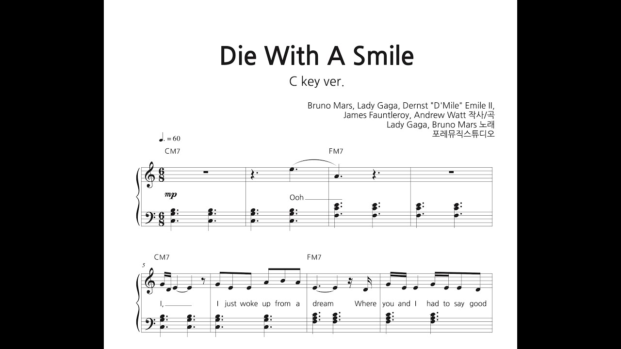 Lady Gaga & Bruno Mars - Die With A Smile | Easy Piano sheet Chords ...