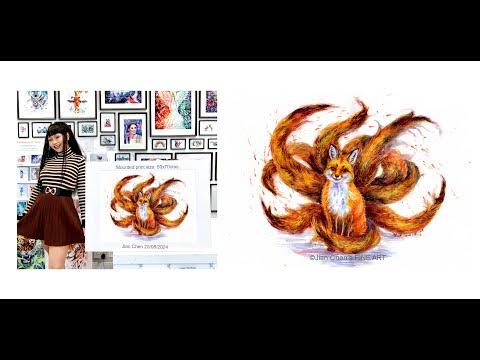 Jian Chen's FINE ART - 9 tailed fox (orange colour) - YouTube
