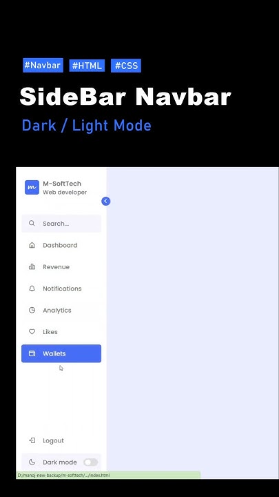 Responsive Sidebar Menu In Html Css And Javascript Darklight Mode 