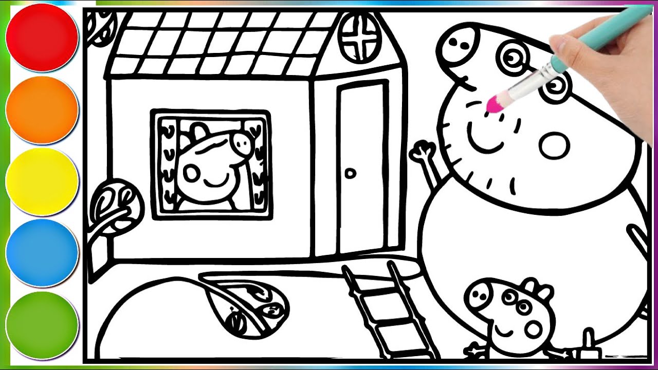 Peppa Pig at her new farmhouse || Learn to draw and color Peppa Pig ...