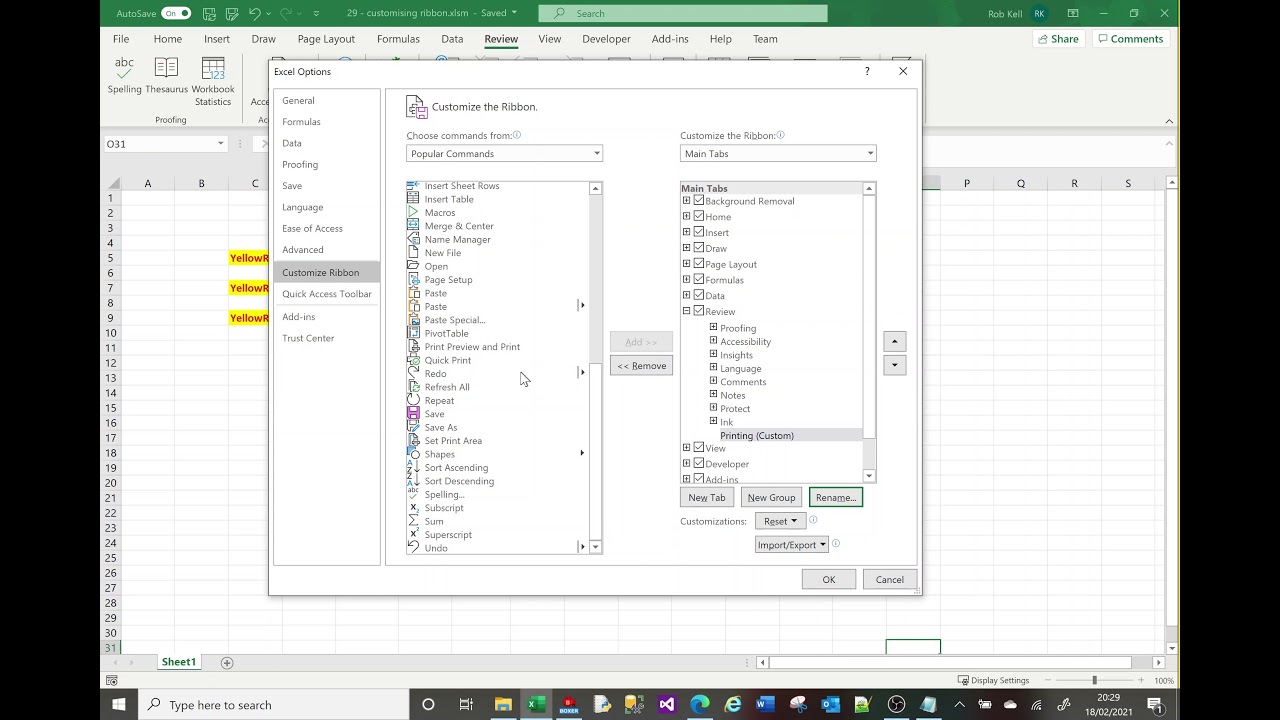 MS Excel video on how to customise ribbon and the quick access toolbar ...