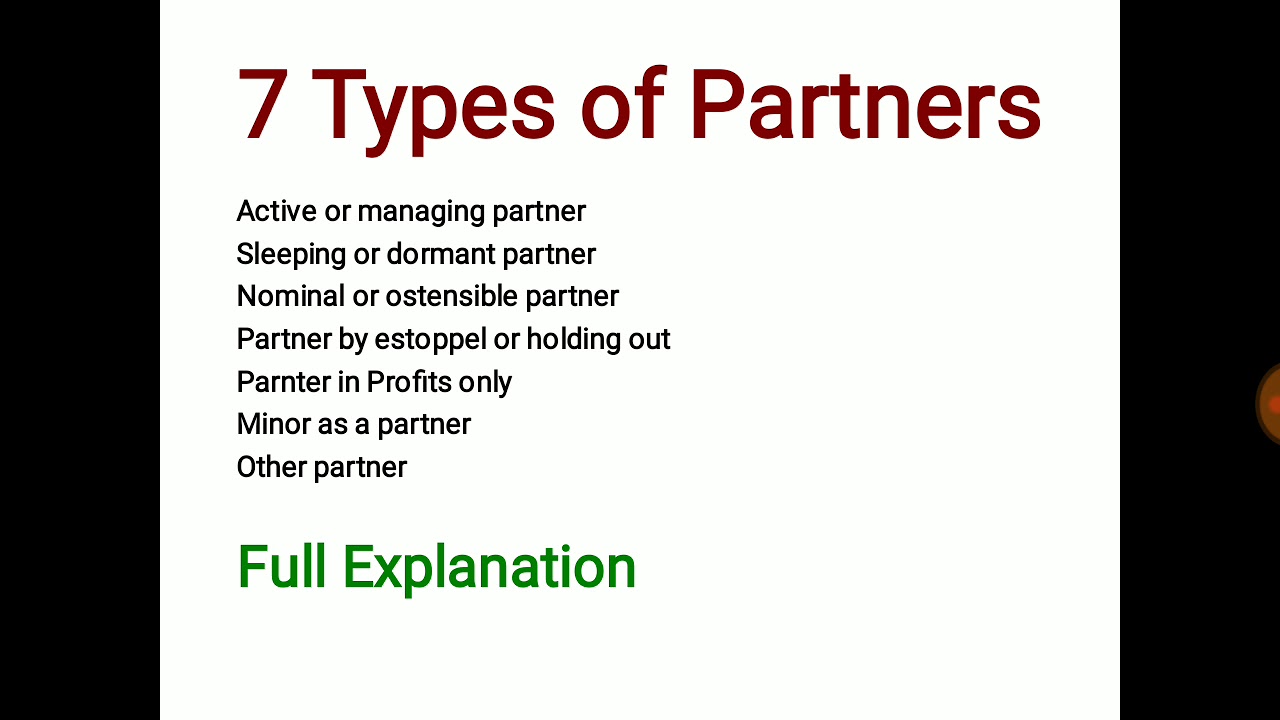 7 Types of Partners partnership firm-dormant,ostensible,estoppel ...