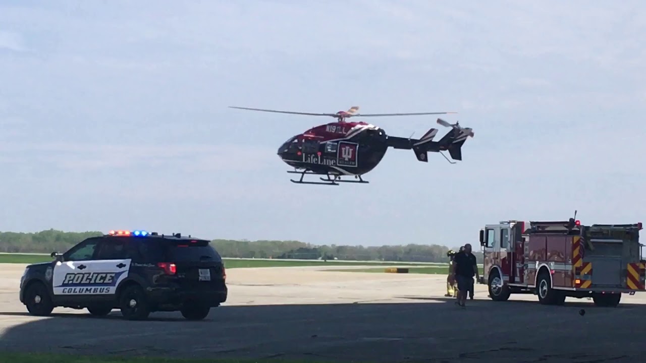 LifeLine EC-145 Medical Helicopter | Landing/Takeoff @Columbus, IN ...