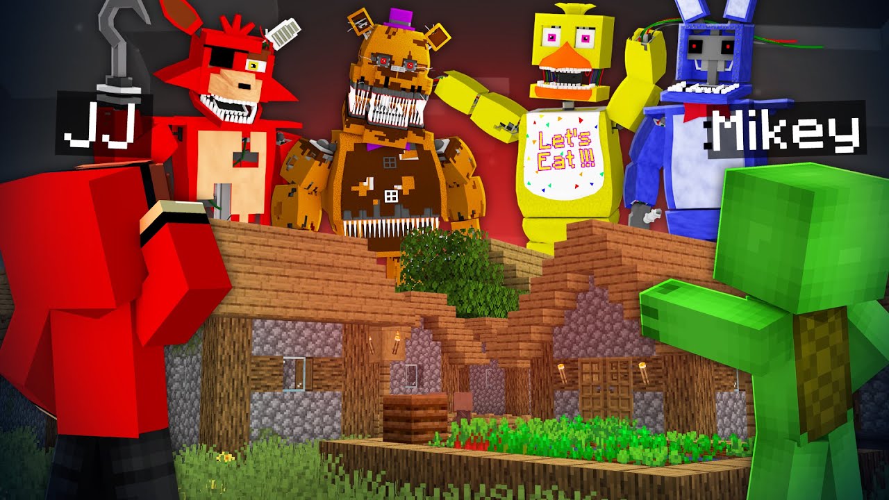 JJ and Mikey Hide from Scary Five Nights Freddy's Fnaf in Minecraft - Maizen JJ and Mikey - YouTube