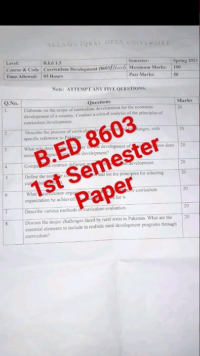 B.ED 8603 Curriculum Development 1st Semester Paper - YouTube