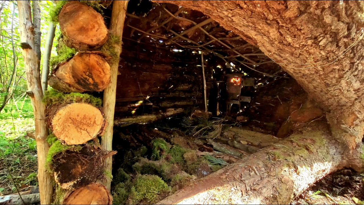 Building Secret Shelter Tree Bushcraft / Shelter u tree - YouTube