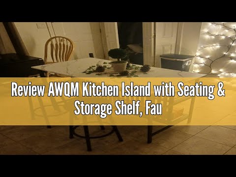 Review AWQM Kitchen Island with Seating & Storage Shelf, Faux Marble Island Table for Kitchen, Moder