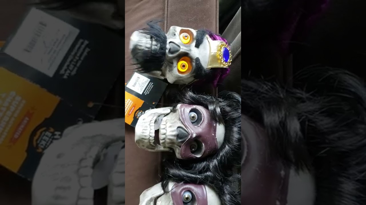 3 animated talking halloween prop heads fortune teller & masked - YouTube