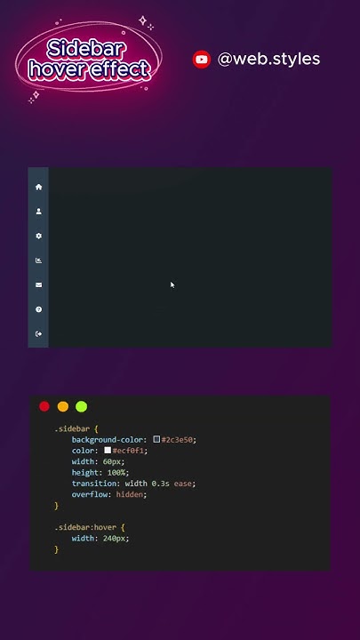 Sidebar hover effect #html #css #transition - YouTube