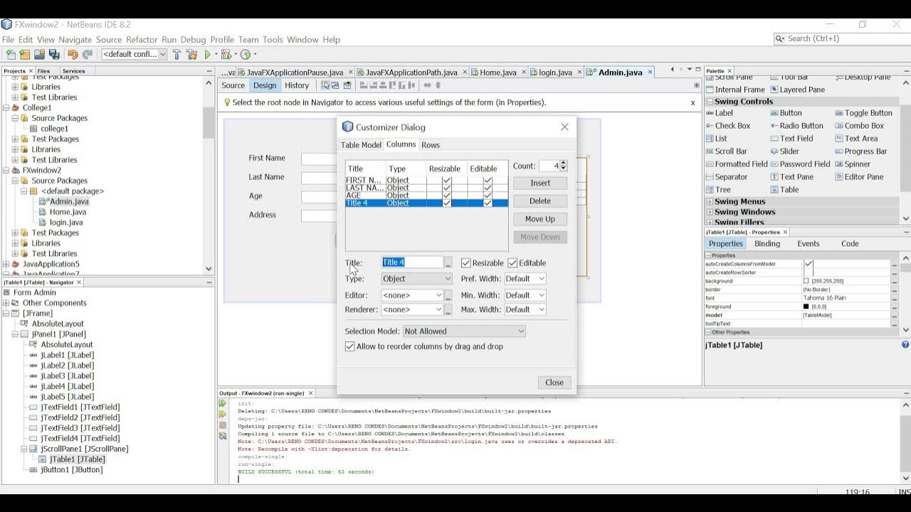 Javafx Lesson 4 Adding Data From Gui To Jtable Using Jframe Form Youtube