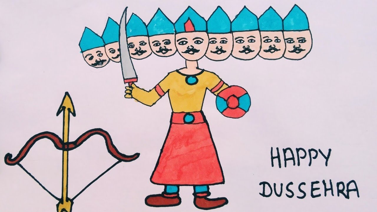 How to draw Dussehra step by step || Easy Ravan Drawing || Dussehra ...