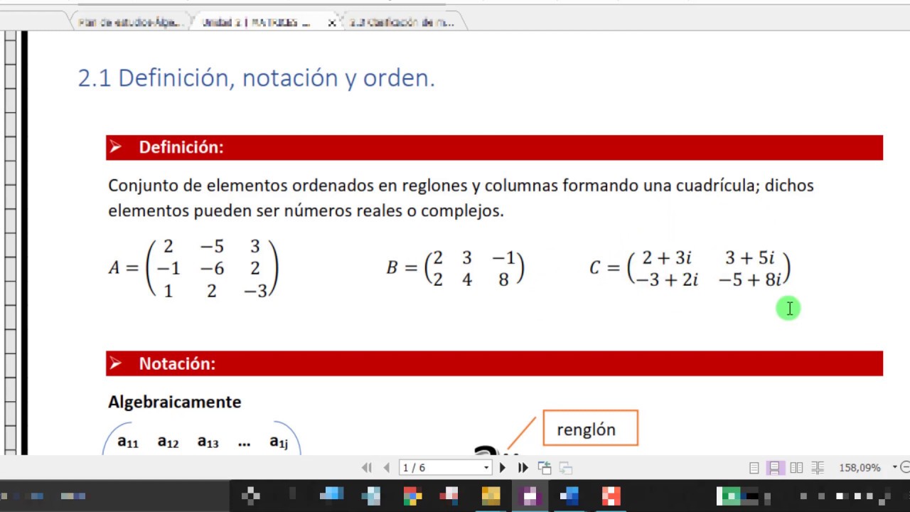Definición, notación y orden de una matriz - YouTube