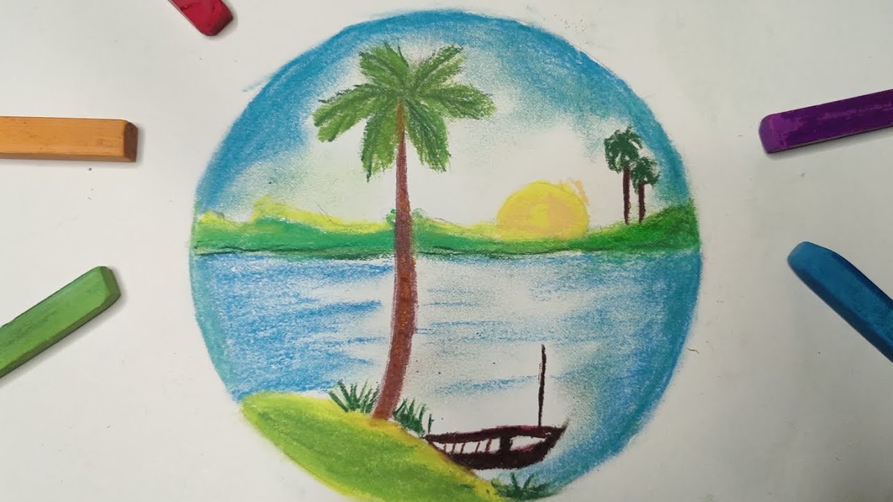 Easy Scenery drawing | Circle drawing for beginners| Step by step Easy ...