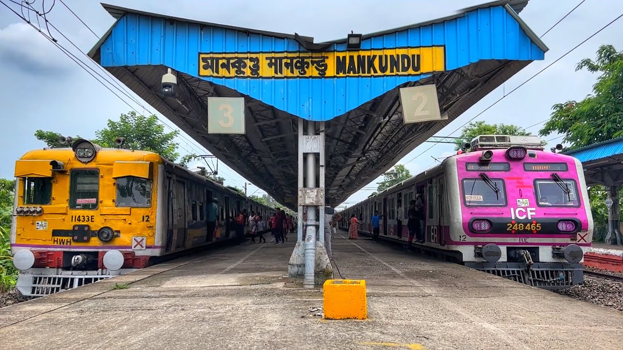 Back to back perfect Indian EMU local trains crossing action at ...
