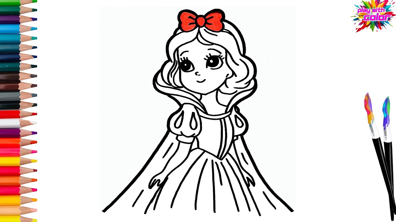 How to draw and color a cute Snow White - Easy tutorial - YouTube