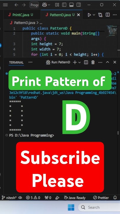 How to Print Character 'D' in Java | #shorts #java #coding #codingshorts #shortsvideo # ...