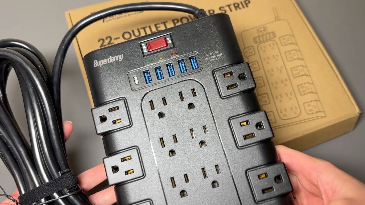 15 FT Long AC Surge Protector with 22 Outlet and 6 USB! - YouTube