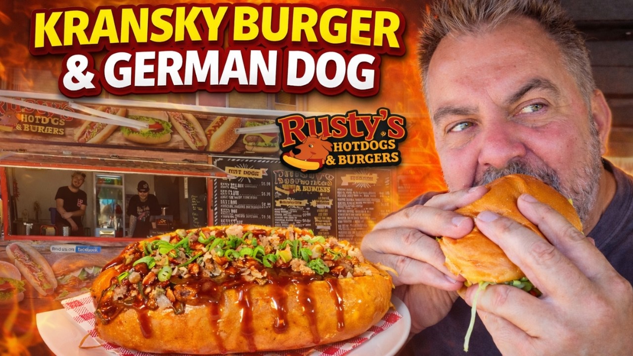 Kransky Burger and German Dog at Rusty's HotDogs - Forster NSW - YouTube