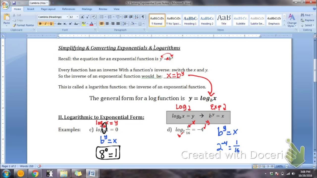 Algebra 2 - 5.2 Solving Exponential & Logarithm Equations - YouTube