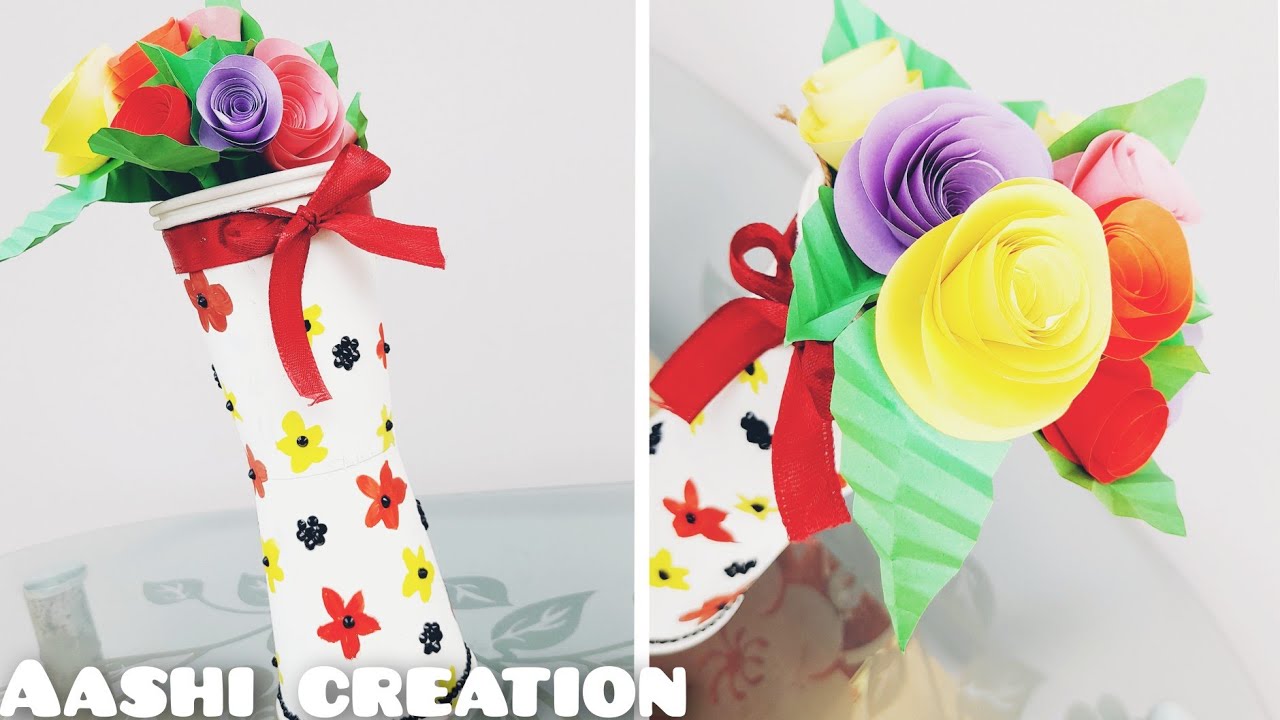 how to make a flower vase| from paper cup and paper |aashi creation ...