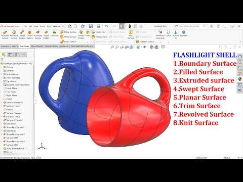 SolidWorks Advanced Surface Exercise-Flashlight Shell (Boundary Surface)