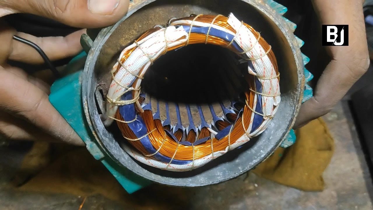 water pump motor coil rewinding 2900 rpm 24 slote - YouTube