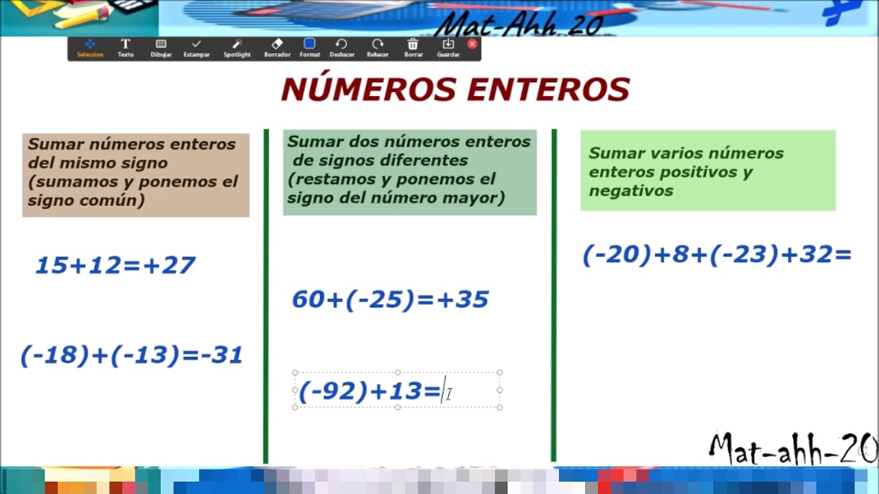 SUMA DE NÚMEROS ENTEROS - YouTube