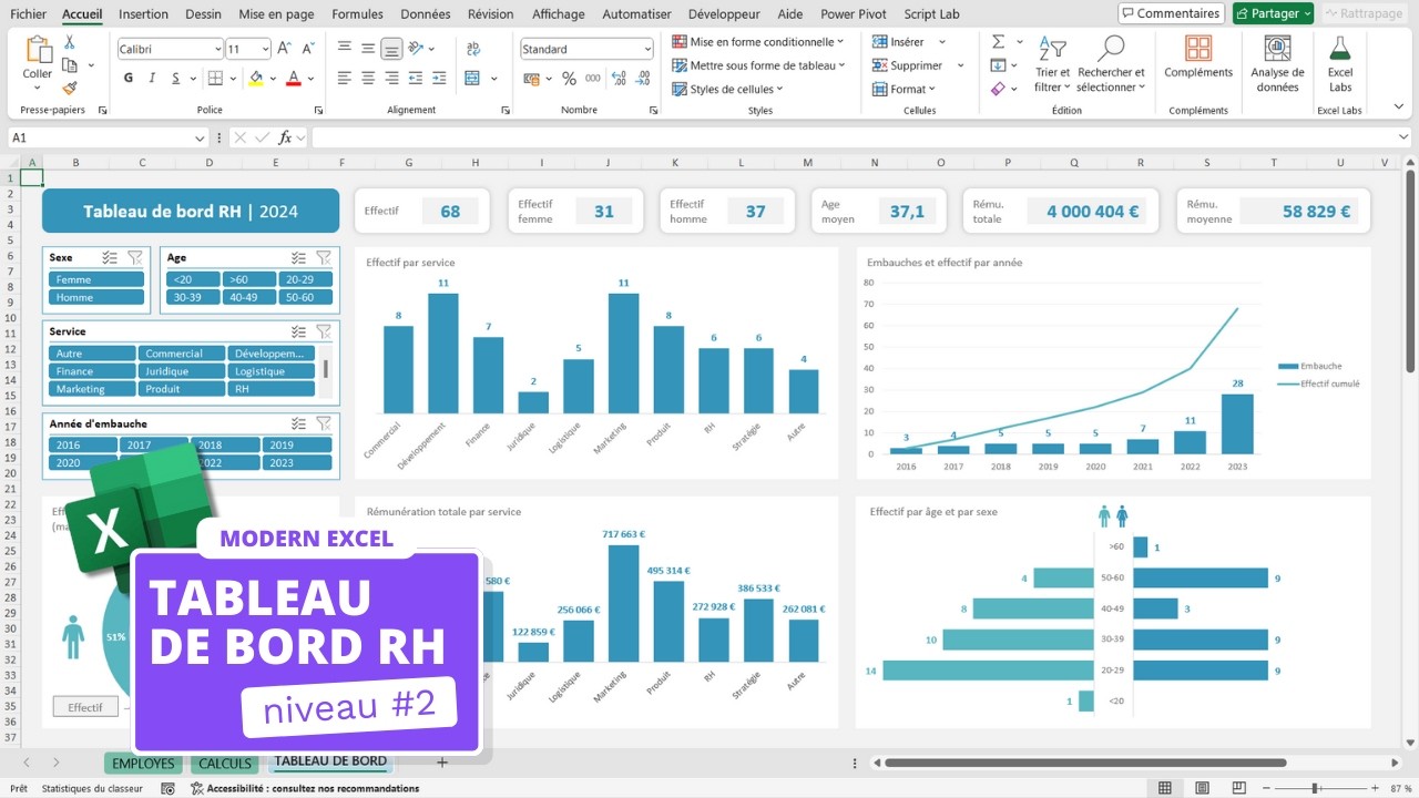Créer un tableau de bord RH #2 - Tuto Excel - YouTube