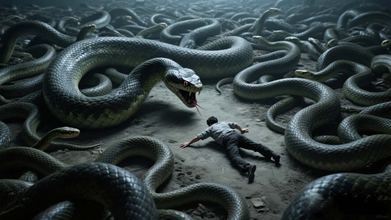 The giant snake got angry, and the man fell down while trying to escape ...