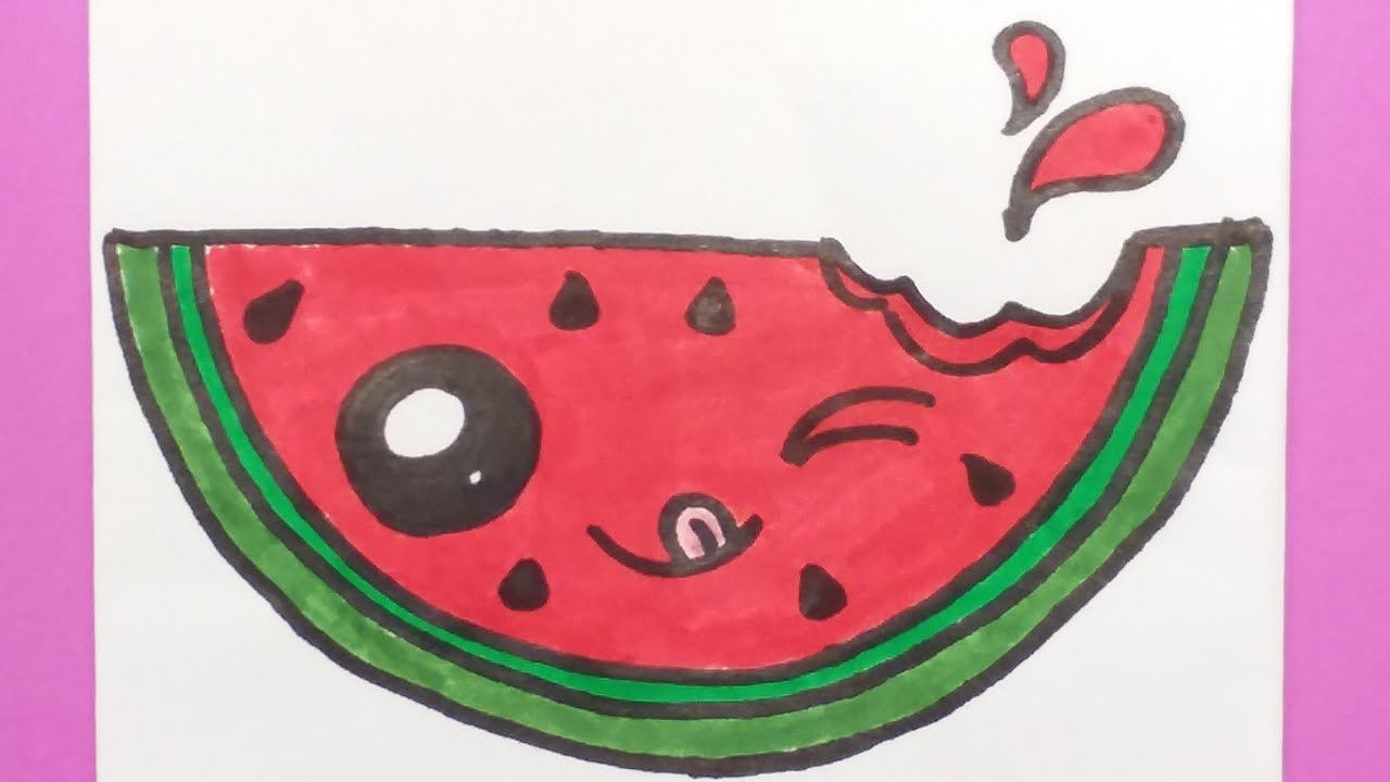 HOW TO DRAW A CUTE WATERMELON, EASY - YouTube