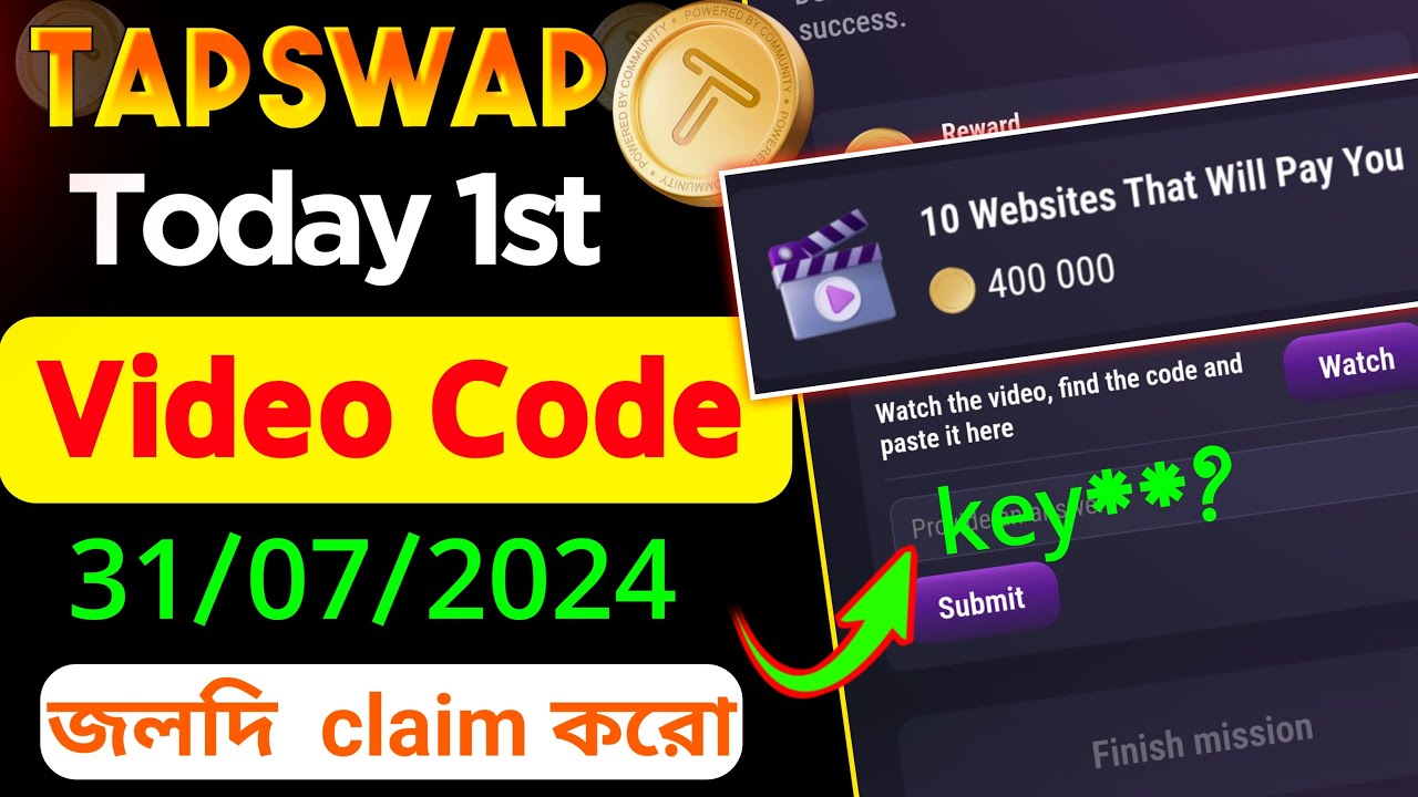 31 July Tapswap code today | tapswap today video code | tapswap video code today | tapswap code ...