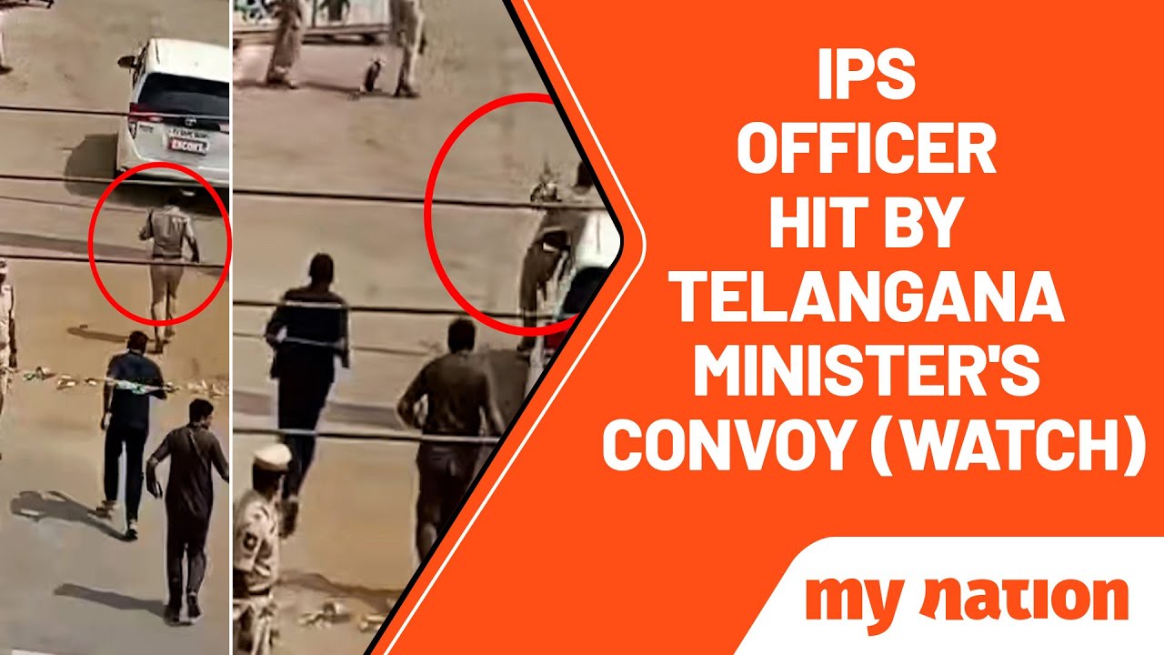 IPS officer hit by Telangana minister's convoy; Watch Viral Video - YouTube