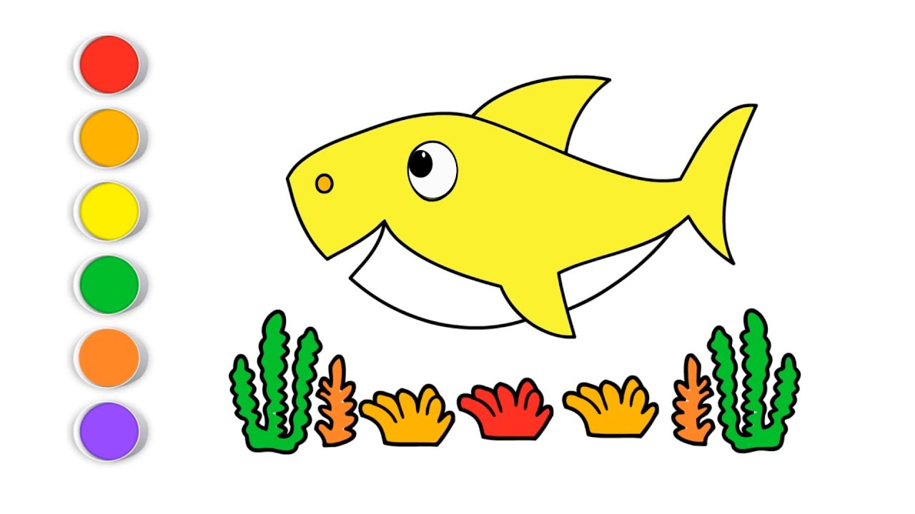 How to Coloring A BABY SHARK for children step by step easy drawing for ...