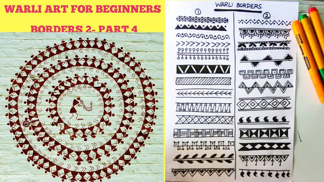 Warli art for beginners Part 4 | Basic borders 2 in Warli painting ...